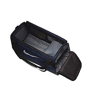 Nike Brasilia Training Duffel Bag, Versatile Bag with Padded Strap and Mesh Exterior Pocket, Medium, Midnight Navy/Black/White