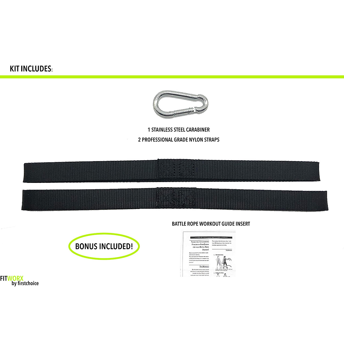 RadBizz Battle Rope Anchor Strap Kit with Bonus Battle Rope Workout Guide- FitWorx