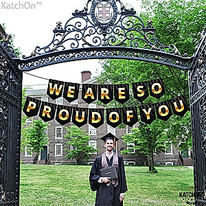 XtraLarge, We Are So Proud Of You Banner - No DIY Required, Graduation Banner | Black and Gold Graduation Party Decorations 2023 | Gold and Black Graduation Backdrop for 2023 Graduation Decorations