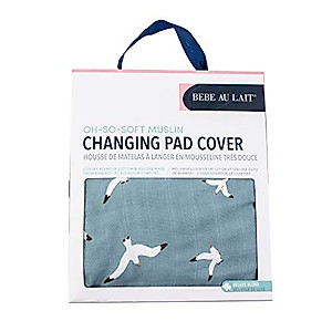 Bebe au Lait Seagulls Oh-So-Soft Muslin Changing Pad Cover, Blue, One Size (CPBMSL)