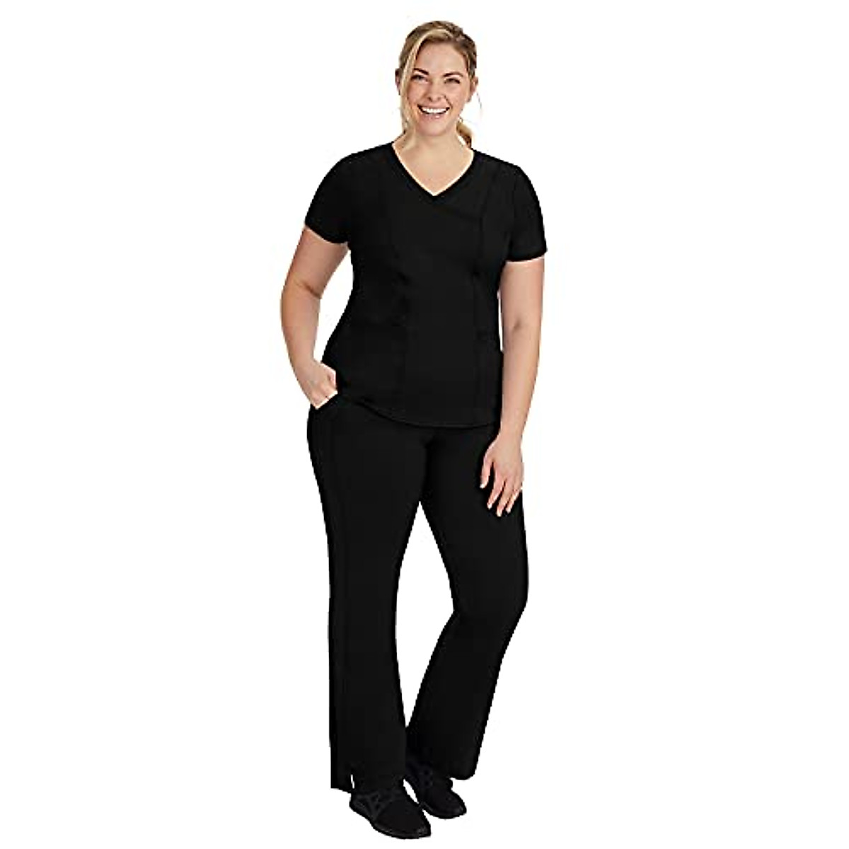 Healing Hands Scrubs for Women Mock Wrap Neck Top 2 Pocket Purple Label Women's Scrub Top 2172 Jordan Black 2XL
