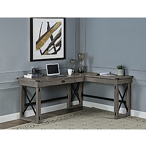 Knocbel Industrial L-Shaped Writing Desk with Storage Drawer and Lift Top, Home Office Workstation Corner Table Computer Desk, 67" L x 55" W x 30" H (Weathered Gray)