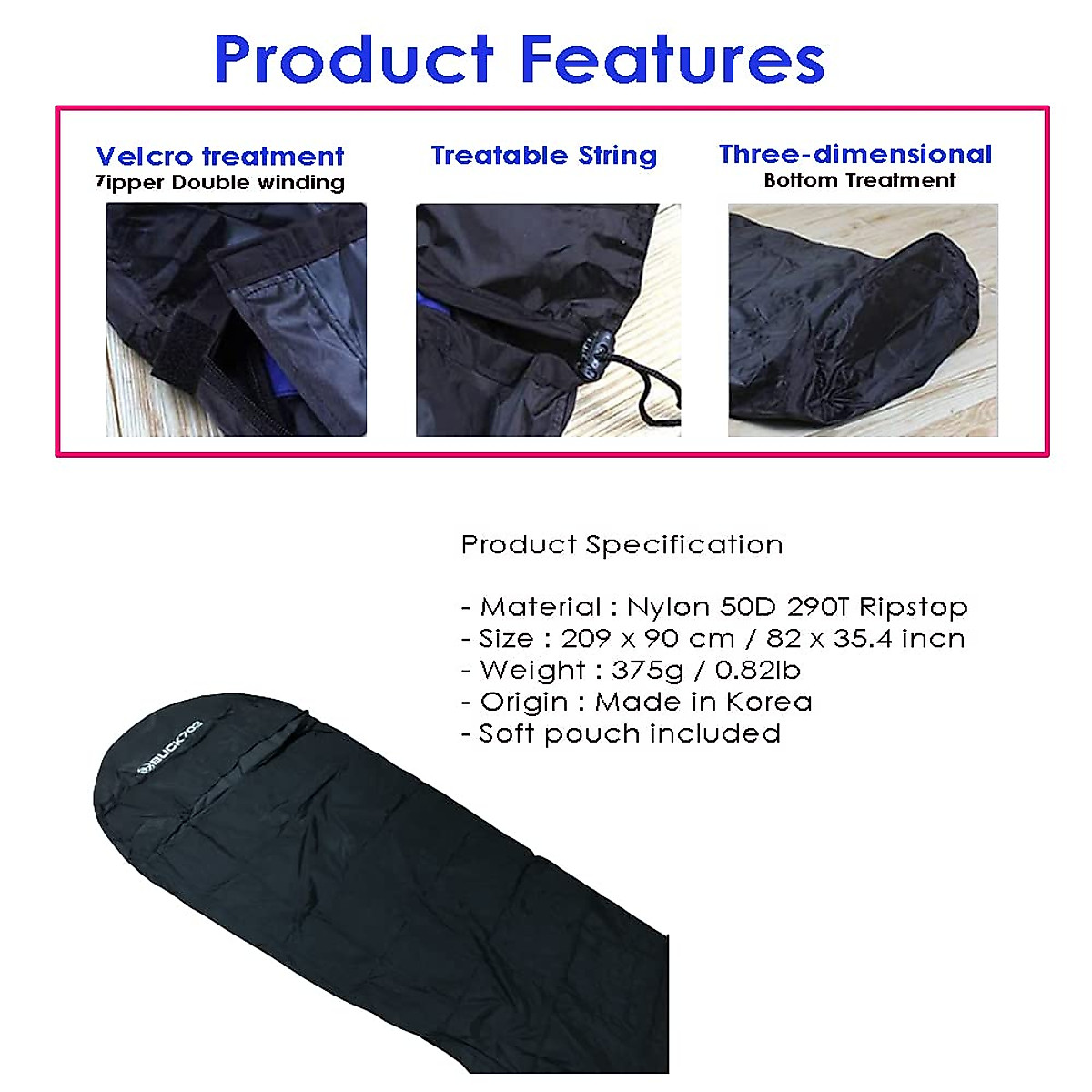 It likes Buck 703 hypora coating waterproof sleeping bag cover for Camping Travel Outdoor 82 x 35.4in