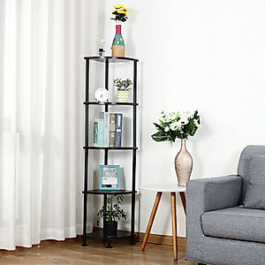 5 Tier Corner Shelf Elevtab, Multipurpose Corner Shelf Stand Storage Bookshelf Tall Bookcase,Plant Stand Corner Shelf Unit for Living Room,Bedroom,Bathroom and Garden,Black shelves for Home and Office