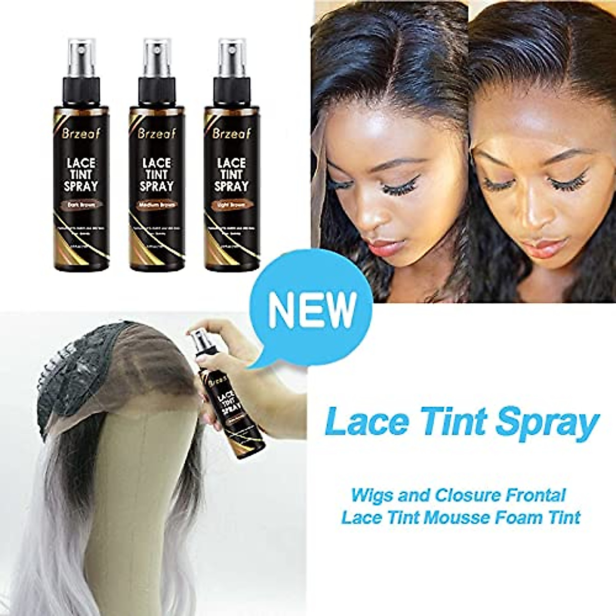 Lace Tint Spray for Wigs - Dark Brown, Middle Brown, Light Brown Shades for Lace Wigs and Frontal Closures - 100ml