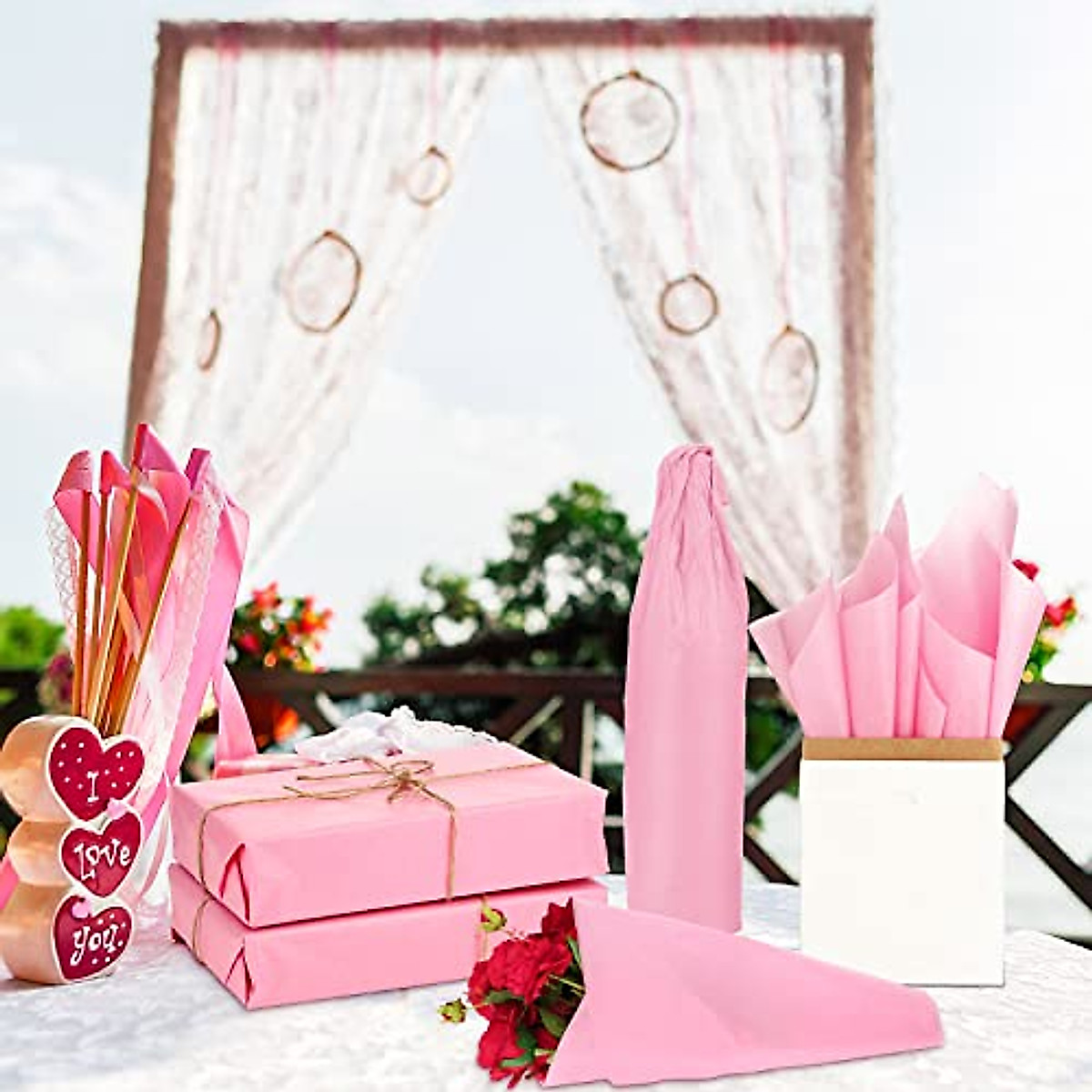 500 Sheets Kraft Tissue Paper for Gift Bags 14 x 20 Inches Recyclable Brown Gift Wrapping Paper Bulk for Weddings Birthday DIY Project Christmas Gift Wrapping Crafts Decor (Light Pink)