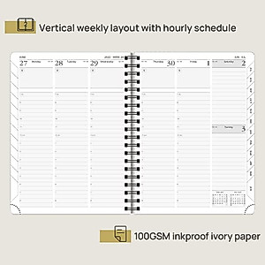 POPRUN 2023 Planner with Hourly Schedule & Vertical Weekly Layout - Agenda 2023 Weekly and Monthly 6.5" x 8.5", Monthly Expense & Notes, Inner Pocket, Vegan Leather Soft Cover - Brown