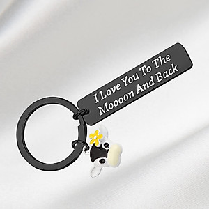 BAUNA Cute Cow Keychain Cow Lover Jewelry I Love You To The Moooon And Back Farm Animal Lover Gifts For Farmers Best Friend (Cow Black Keychain)