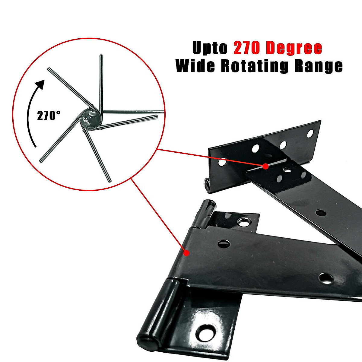 HLMOptimo Heavy Duty T Hinge Tee Hinge T Strap Hinge Shed Hinge Gate Hinge Barn Hinge Fence Hinge Door Hinge Wrought Rustproof All Size Black (6 pcs, 10 inch)