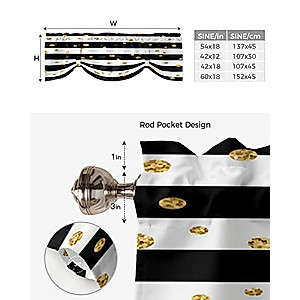 Livencher Tie-Up Valance Curtains for Window - Black and White Stripe Gold Polka Dot Kitchen Valance - Light Filtering Valance Curtains Short Curtains with Adjustable Tie 42"x12"