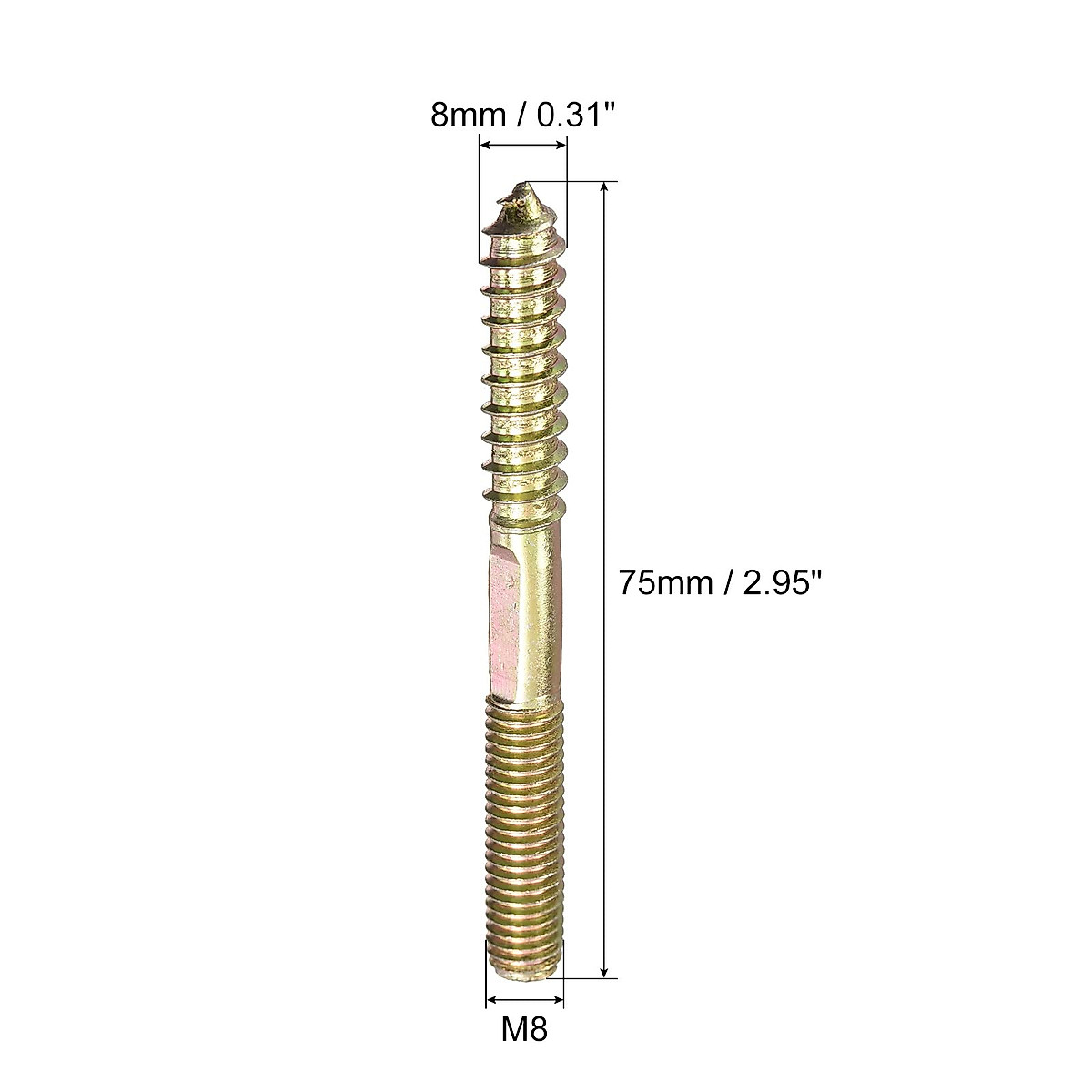 uxcell M8x75mm Hanger Bolts, 24pcs Double Head Thread Dowel Screws for Wood Furniture Connecting