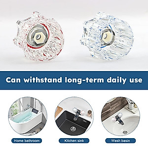 Parthan 2 pcs Faucet Handles with Screws, Transparent Acrylic Hot and Cold Faucet Replacement Handles Bathroom Sink Bathtub Faucet Knobs fits D-shaped Hot Cold Faucet Stems(COLOR:1 Red + 1 Blue)