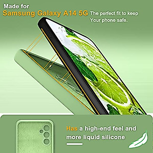 YENAPOON for Samsung Galaxy A14 5G Case and 2 Pack Tempered Glass Screen Protector, Slim Liquid Silicone Shockproof Protective Case - Mint Green