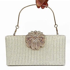SEIJY Knitted Fashion Lady Handbags with Flower Metal Diamonds Evening Bags Golden Chain Party Holder Clutch (Color : Black, Size : 1)