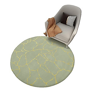 Sage Green Fluffy Round Area Rug Carpets 3.3ft, Plush Shaggy Carpet Soft Circular Rugs, Non-Slip Fuzzy Accent Floor Mat for Living Room Bedroom Nursery Decor Gold Geometric Line Country Rustic Art