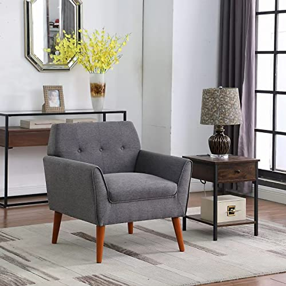 Ouchtek Living Room Accent Chairs Set of 2 Comfortable Linen Fabric Room Chairs Upholstered Reading Chair Mid-Century Modern Armchair for Bedroom Apartment Room Corner Anteroom, Gray