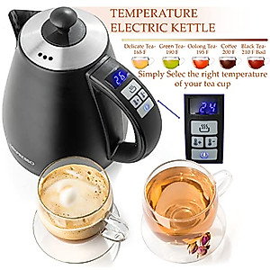 Mixpresso Electric Kettle Temperature Control, Hot Water Kettle Electric, Cordless 1 Liter Capacity, Keep Warm & LED Indicator, Auto-Shutoff, Boil-Dry Protection, Black Electric Kettle