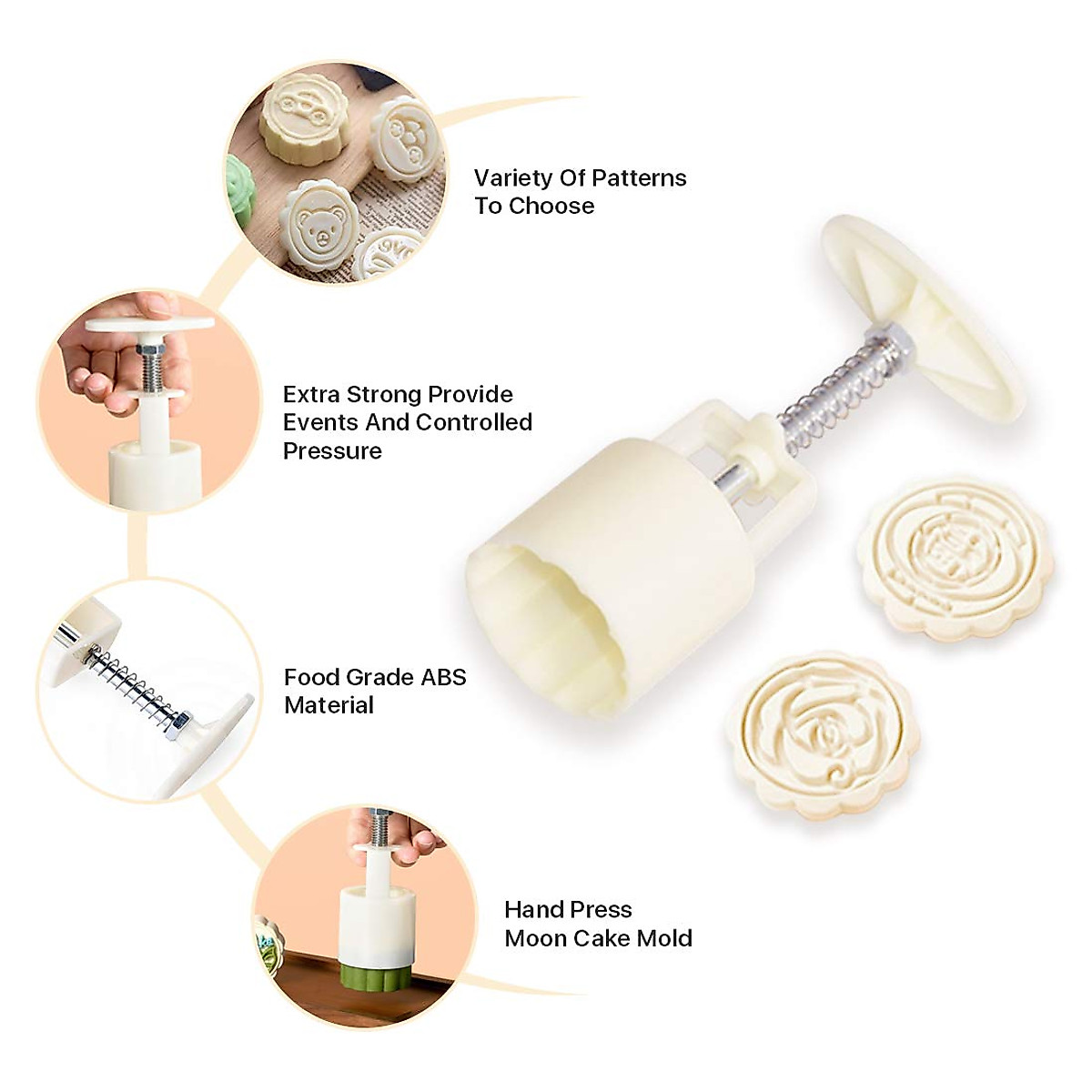 Mooncake Molds 50g with 8 Stamps, Chinese Mid-Autumn Festival Cookie Stamp Set Hand Press Moon Cake Mold DIY Pastry Tool Fondant Cutters Set for Gum Paste, Sugarcraft Candy, Cake Molds for Baking