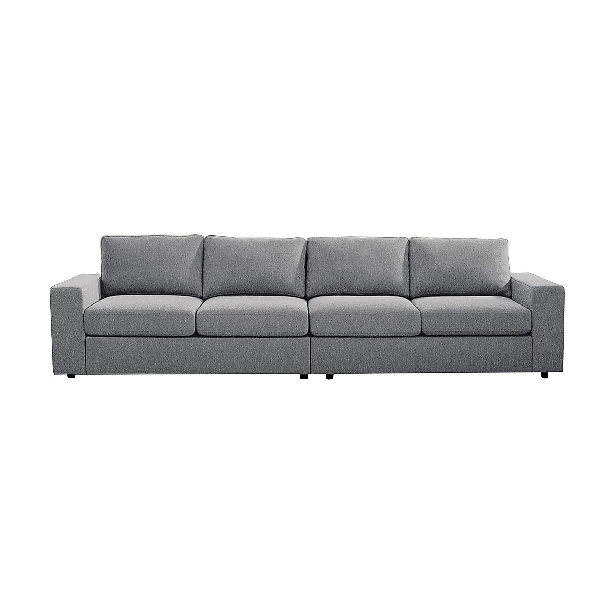 Benjara Brody 120 Inch 4 Seater Sofa with Padded Cushions, Square Arms, Light Gray