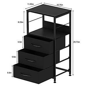 Black Nightstand with Drawer Set of 2, Tall End Table Bedroom Night Stand Side Table with 3 Fabric Drawers Modern Bedside Table with Storage Shelf for Office, Study