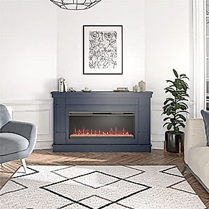Novogratz Waverly Wide Mantel with Linear Electric Fireplace & Crystal Ember Bed, Navy