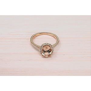KOKAV 14K Rose Gold Oval Genuine Morganite 1-1/2 Ct with Diamonds Ring-7