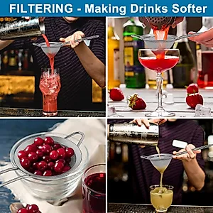 Fine Mesh Strainer Set of 2, P&P CHEF 3.3” Stainless Steel Conical Sieve Tea Strainer with Long Handle for Kitchen, Filtering Tea, Coffee, Cocktail, Juice, Healthy & Dishwasher Safe, (Silver)