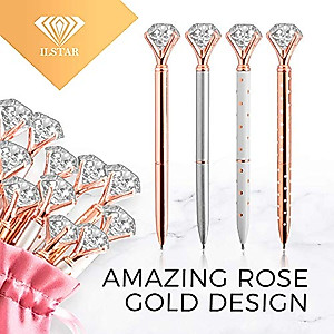 12 Big Diamond Ballpoint Pens Rose Gold – 12 Ink Refills Black & Blue, Fancy Gift Bag for Women Girls Bridesmaid Coworker, Top Cute Office Supplies Cool School Crystal Bling Jewel Writing Pen Bulk Set