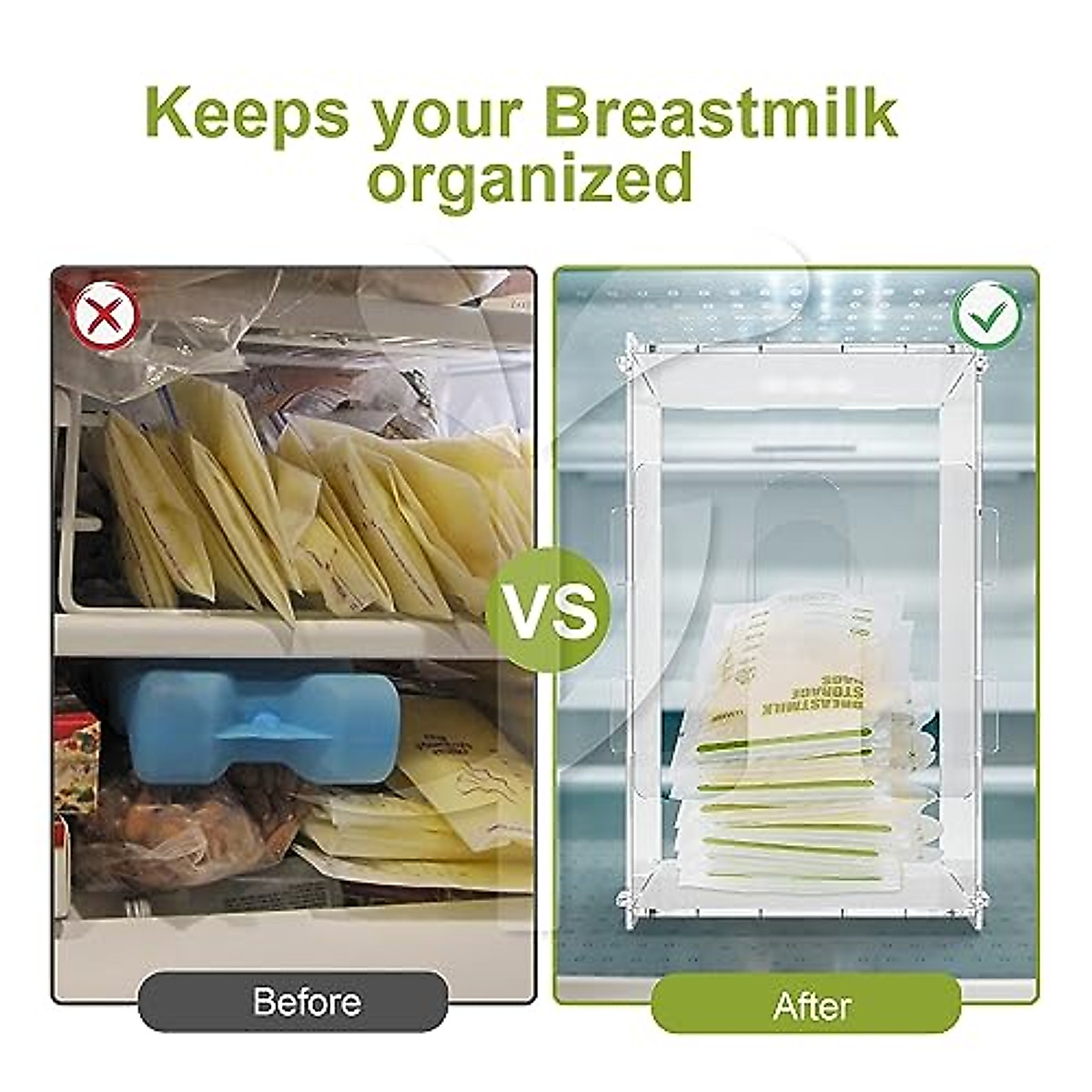 Breast Milk Storage Tower Freezer Storage Organizer, Clear Acrylic Feed Baby Breastmilk Storage Bags Containers for Fridge, Reusable Breastfeeding Accessories, Holds Up to 56 Oz Milkies