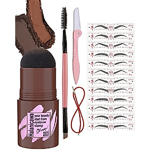 Eyebrow Stamp & 30 Eyebrow Stencils Kit, One Step Eyebrow Shaping Kit, Professional Brow Powder Stamp, Waterproof Long-Lasting Eyebrow Definer Makeup(Light Brown)