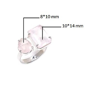 AUDRIELLE 925 Sterling Silver Ring, Rose Quartz Cushion Shape Handmade Gemstone, Adjustable