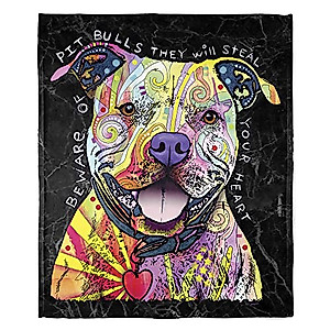 Artopia Comfy Minky Plush Blanket - Beware of Pitbulls Large Warm Fluffy Fuzzy Throw Blanket for Living Room, Bed, Sofa, Home (50" x 60")