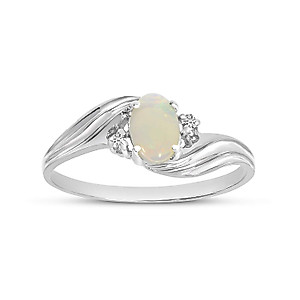 Direct-Jewelry 10k White Gold Oval Opal And Diamond Ring (Size 8.5)