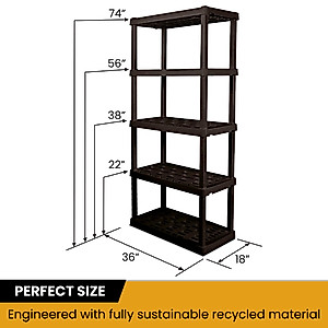 Koolatron Garage Shelving Heavy Duty Storage Shelves for Garage Storage, 5-Shelf Plastic Shelving Unit Adjustable Garage Storage Utility Rack, Heavy Duty Shelving, Basement Storage Rack, Matte Black