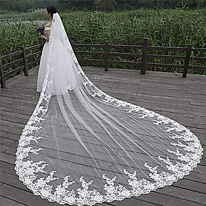 FAIOKAVER Wedding Veils Long Cathedral Full Floral Lace Egde 1 Tier with Comb…