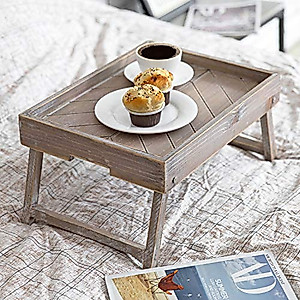 MyGift Vintage Graywashed Wood Bed Tray with Folding Legs - Foldable Breakfast Table Laptop Desk Kitchen Serving Tray