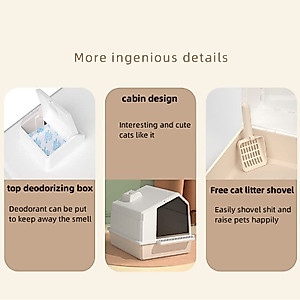Cat Litter Box Large Foldable Anti-Splash with Door Wooden House Fully Enclosed cat Litter Box pet Supplies cat Litter bo (Matcha Color)