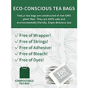 TeeLux Decaf Green Tea Bags, Pure Decaffeinated Green Tea, Super Antioxidant, 100 Count Tea Bags for Hot & Iced Tea