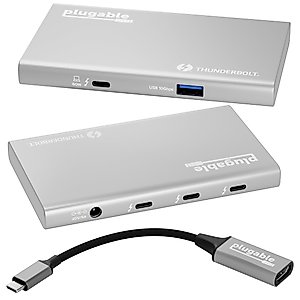 Plugable 5-in-1 Thunderbolt 4 Hub,Single 8K or Dual 4K Display; 4K HDMI Adapter Included, Offers Thunderbolt 4/3, USB4, and USB-C Expansion for Modern Mac and Windows Systems, Driverless