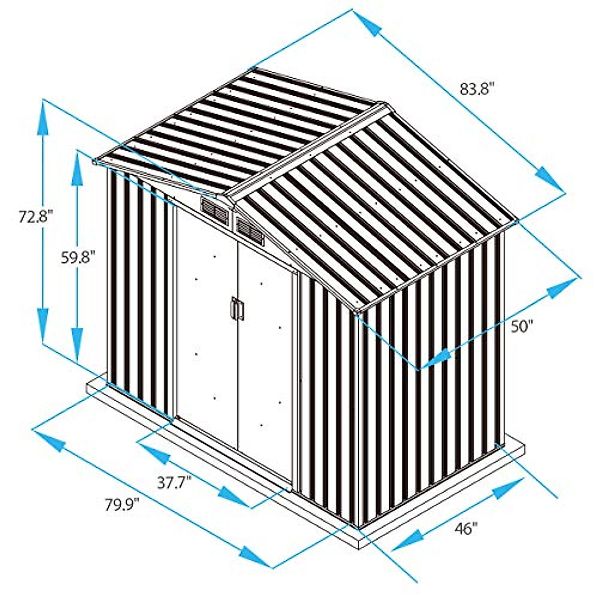 NBTiger 4.2’ x 7’ Large Outdoor Storage Shed, Sturdy Utility Tool Lawn Mower Equipment Organizer for Backyard Garden w/Gable Roof, Lockable Sliding Door, Vents - Grey