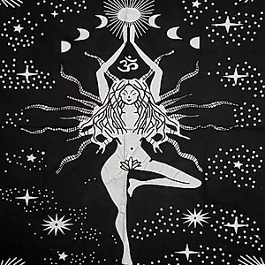 THE ART BOX Altar Cloth Tarot Cards Table Napkins Witchcraft Supplies Black Gold Tablecloth Square Alter Pagan Spiritual Celestial Deck Cloth with Fringes, Natraj-Silver, 36X36 Inch