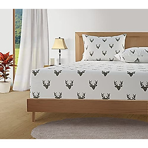 LANE LINEN 100% Cotton Flannel Sheets Set - Flannel Sheets Full, 4-Piece Bed Sheets - Lightweight Bedding Sets, Brushed for Extra Softness, Warm, 15" Deep Pocket (Fits Upto 17" Mattress) - Reindeer