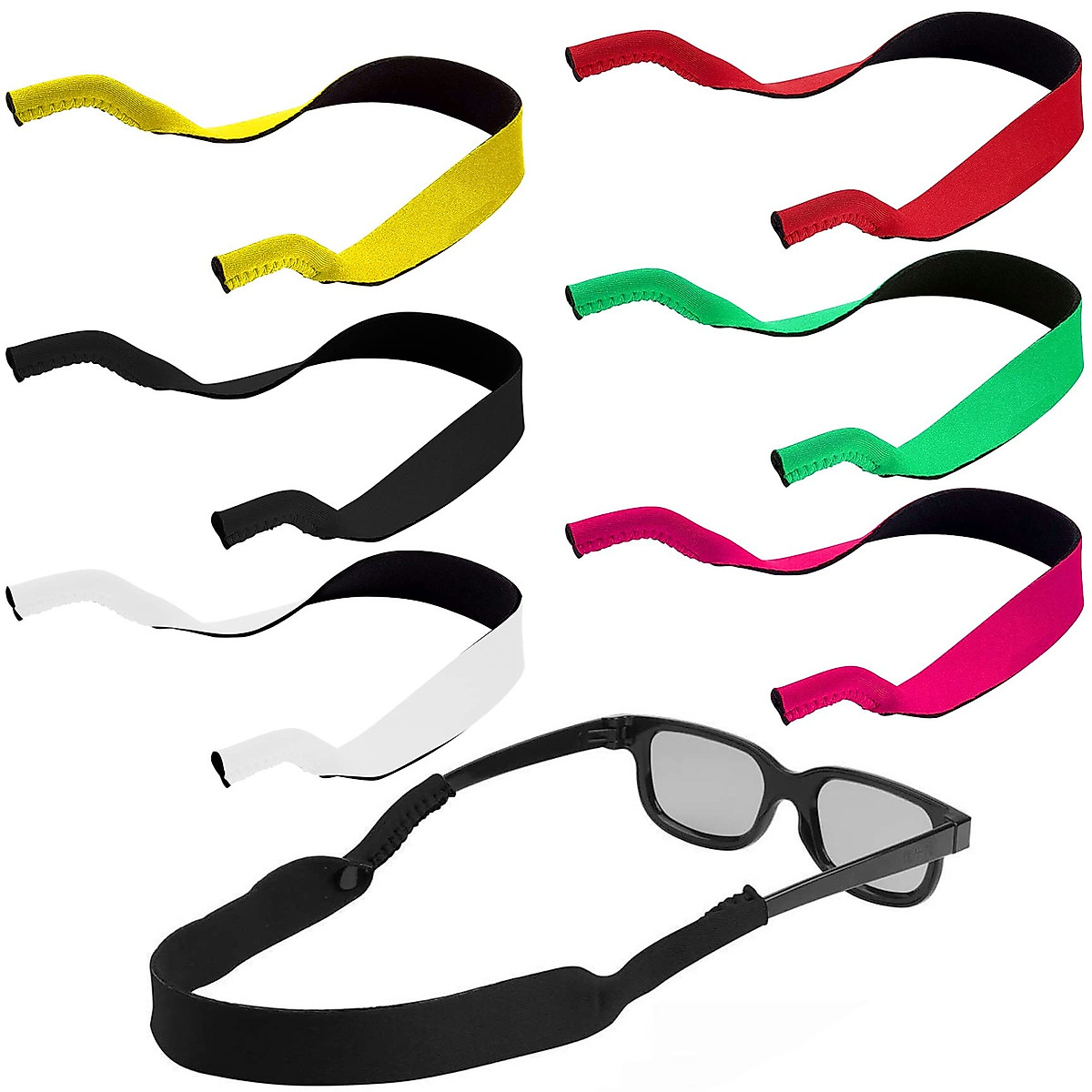6 Pack Neoprene Glasses Straps Floating Sunglasses Eyeglass Strap Anti Slip Sports Safety Eyewear Retainer Holder for Adults Summer Water Sports Fishing Biking Hiking Rock Climbing Outdoor Adventures