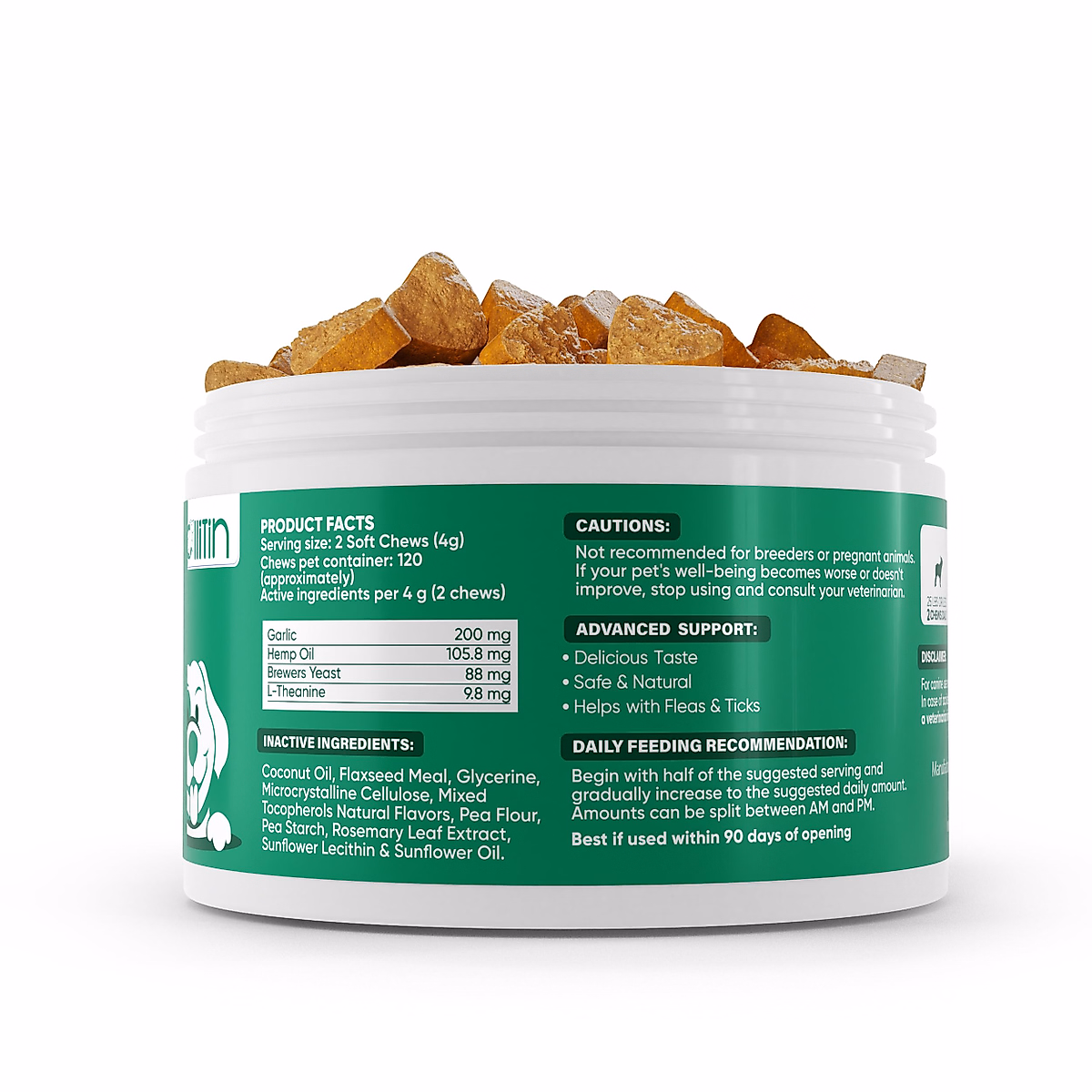 LOLLITIN Flea & Tick Dog Supplement - Made in USA - All Natural - Dog Chews 120 Count - Bacon Flavor - Dog Supplements - Natural Repellent