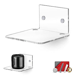 BRAINWAVZ 4.5” Small Floating Shelf, Adhesive & Screw in, for Speakers, Routers, Decor, Plants, Cameras, Photos, Kitchen, Toilet, Cable Box & More, Universal Holder (Clear)