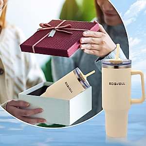 Bosvell 40 oz Tumbler with Handle and Straw Lid,Insulated Cup Reusable Stainless Steel Water Bottle Travel,Mug Cupholder Friendly,100% Leak-proof Travel Coffee Mug,Gifts for Women Men Him Her.