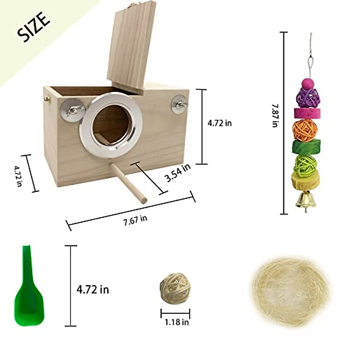 MUYG Parakeet Breeding Box Birds Natural Wooden House Lovebird Nesting Mating Box 7Pcs Bird Supplies for Cockatiel Finch Canary Budgie Aviary (7.67×4.72x4.72 in)
