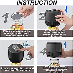 Generic Everjar - Mason Jar Vacuum Sealer Kit, 20s Fully Automatic Suction Stop Mason Jar Vacuum Sealer, Electric Vacuum Sealing Machine for Food Storage., large, Black