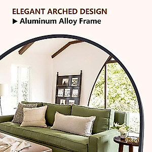 GLSLAND-34x76 inch Arched Full Length Mirror-Aluminum Alloy Frame High Definition-Full Body Mirror for Bedroom or Living Room,Black