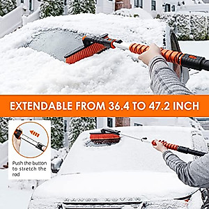 AstroAI 47.2" Ice Scraper and Extendable Snow Brush for Car Windshield with Foam Grip and 360° Pivoting Brush Head for Christmas Car Auto Truck SUV(Orange)